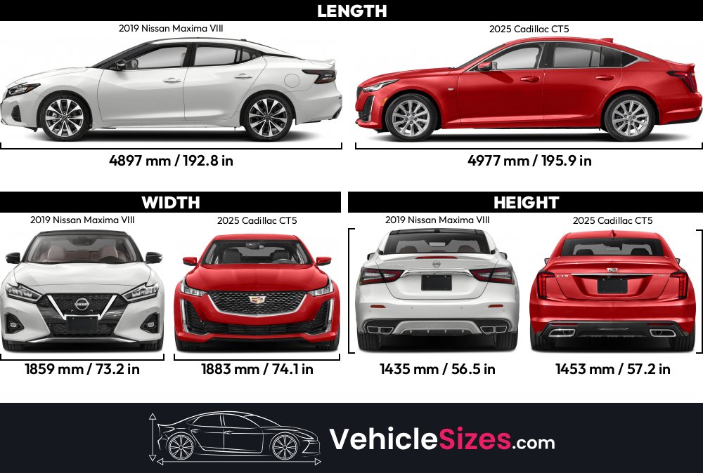 2019 Nissan Maxima VIII vs 2025 Cadillac CT5 Dimension Comparison